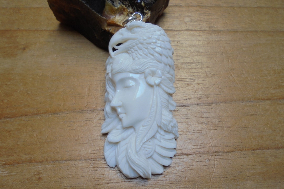 Hand Carved Eagle Goddess Buffalo Bone Pendant - Bali Carving - Etsy