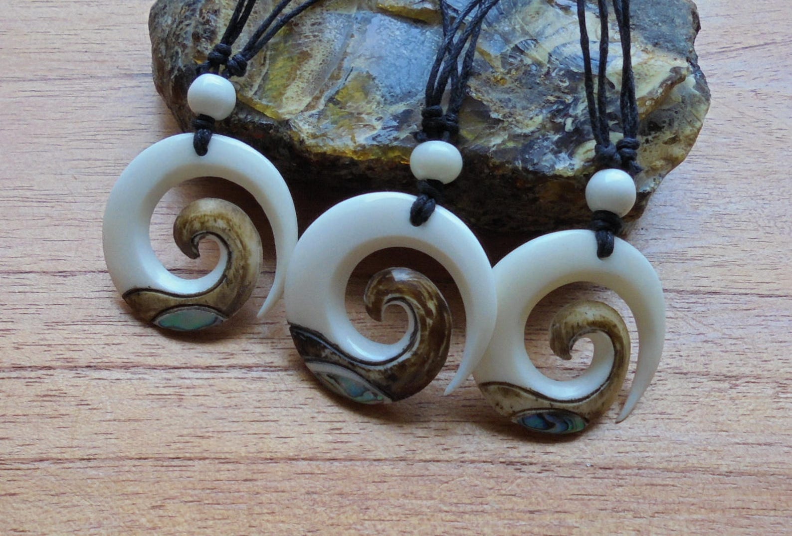 Maori Koru Spiral Bone Necklace With Paua Shell Inlay and | Etsy
