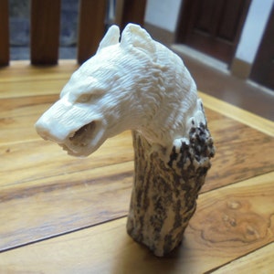 Hand Carved Wolf Head Knife Handle, Wolf Carving, Deer Antler Carving ...