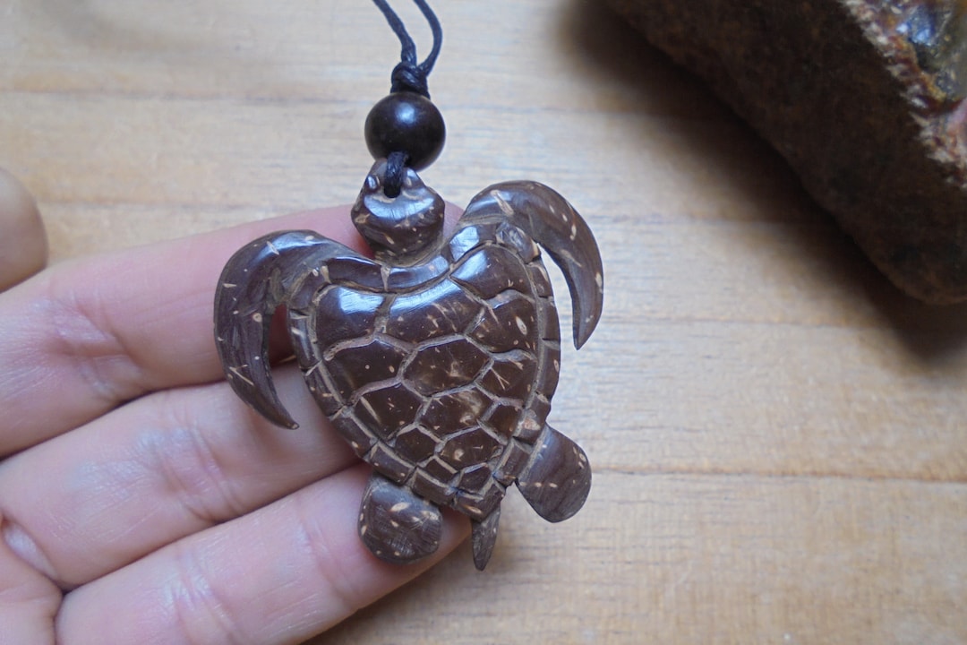 Turtle Necklace From Coconut Shell With Adjustable Rope TR5923 - Etsy