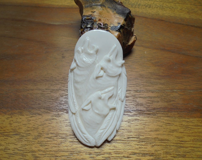 Hand Carved Moon Howling Wolf Bone Pendant Bali Bone Carving P12-3 - Etsy