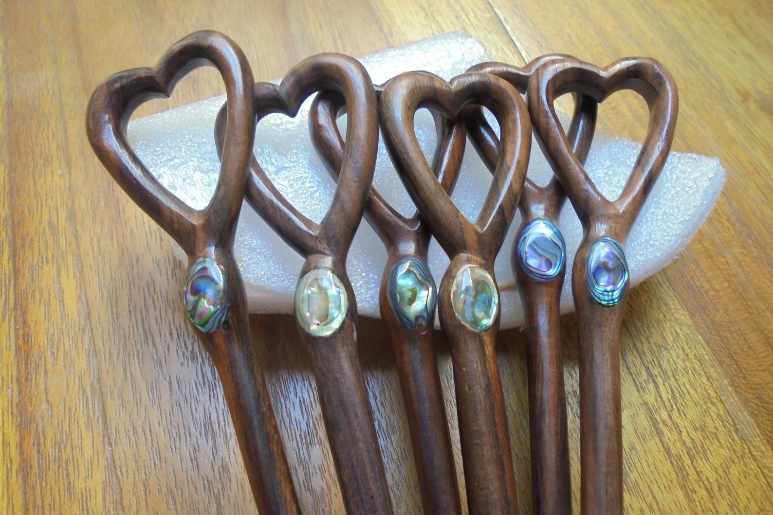 1 Prong Heart Wood Hair Stick With Paua Shell Inlay, Hair Pin, Hair ...