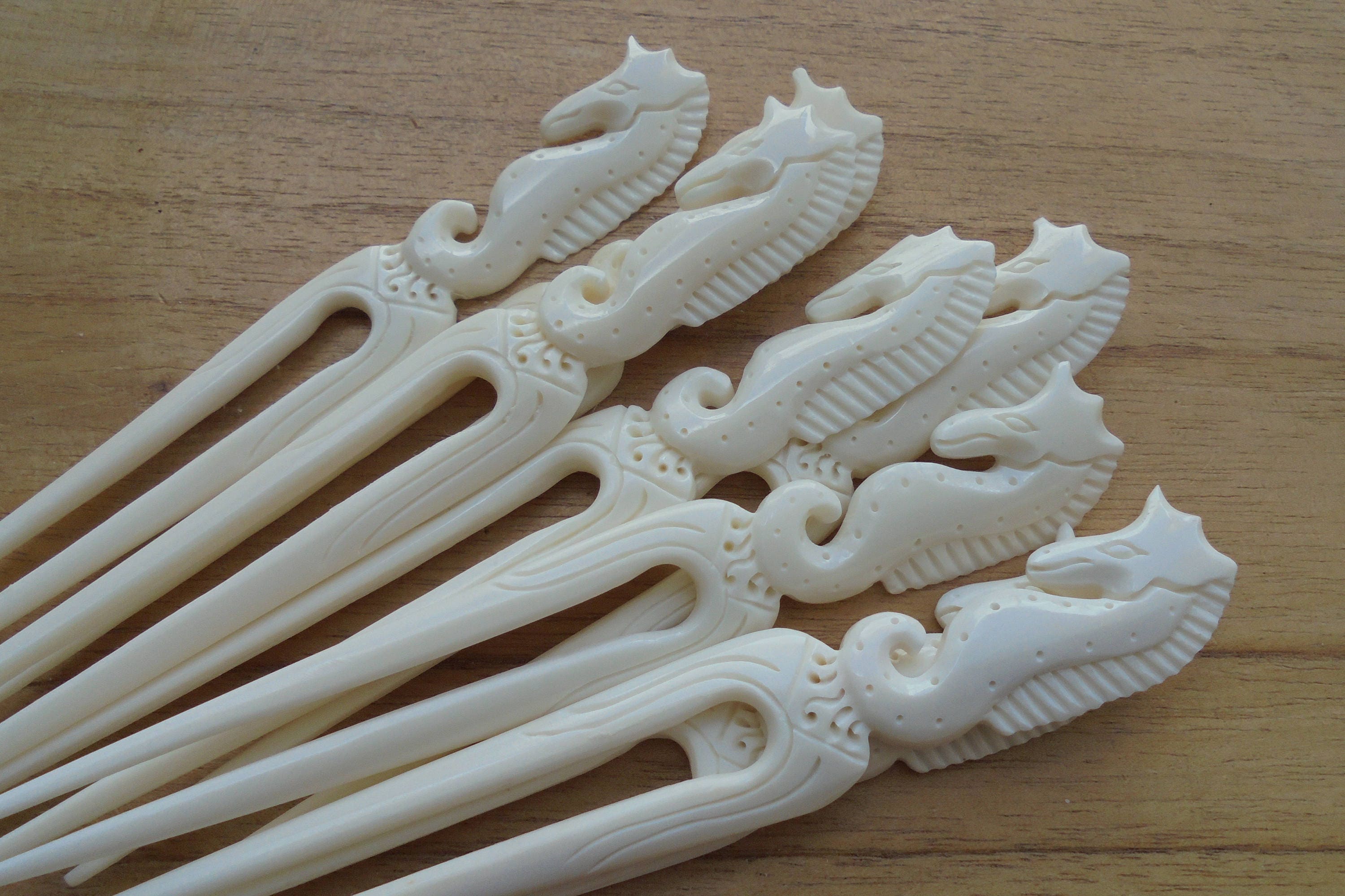 Bone Hair Sticks, Hair Pin, Seahorse Carving Hair Fork, 2 Prongs Hair ...