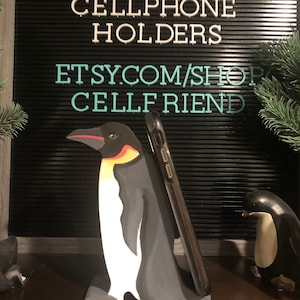 Penguin Cellphone Holder, Wood Phone Holder, Cell Phone Stand, Desk ...