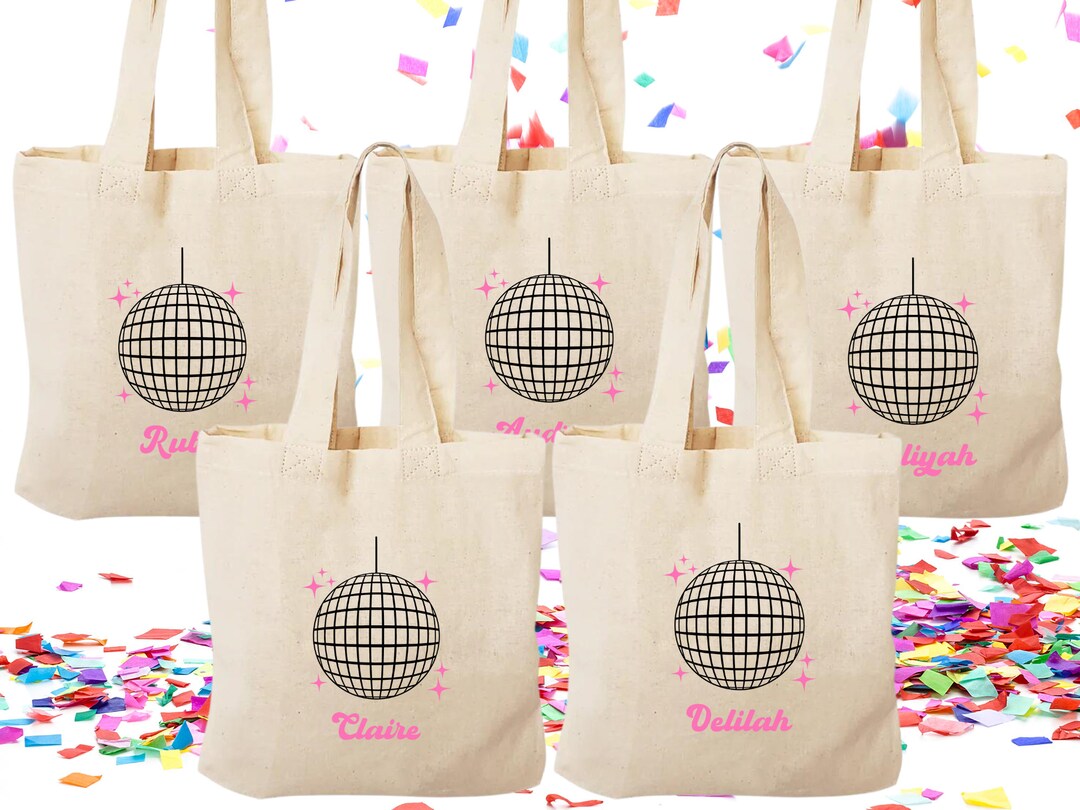Set of 5 Personalized Retro Disco Theme Bachelorette Party Favor Tote ...