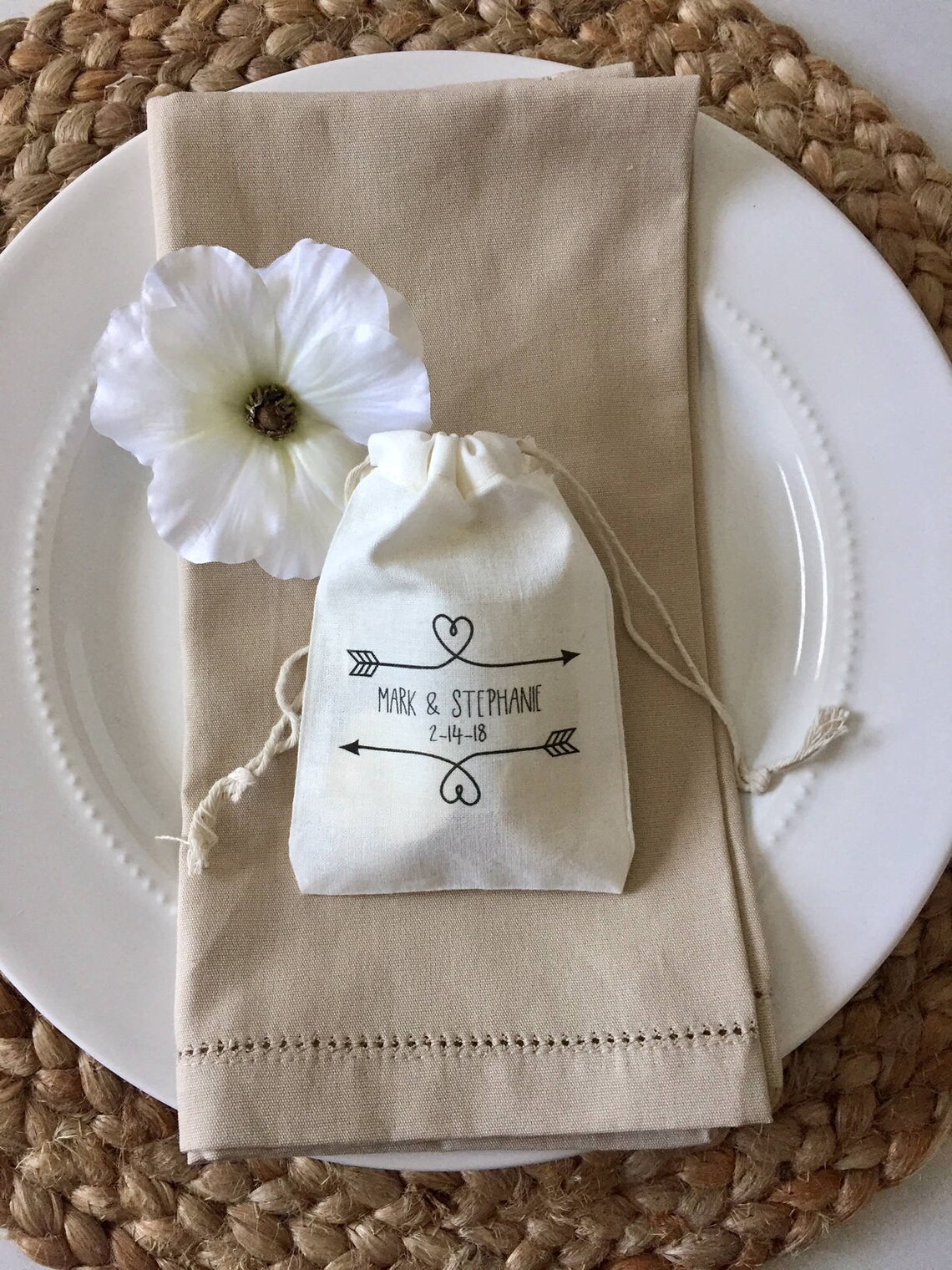 Set of 10 Personalized Wedding Favor Bags with Heart and | Etsy
