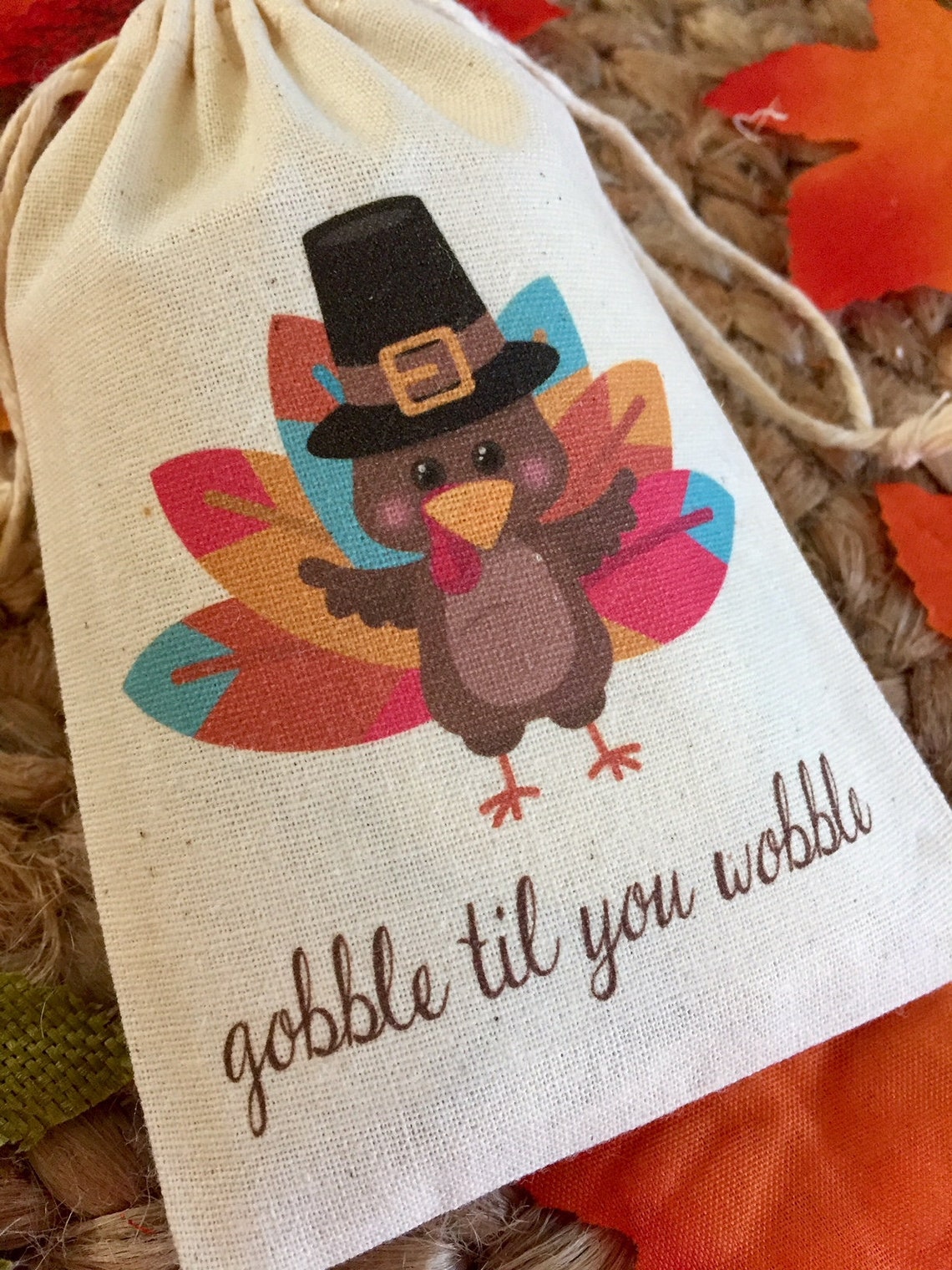 Set of 10 Thanksgiving Favor Bags / Gobble Til You Wobble | Etsy
