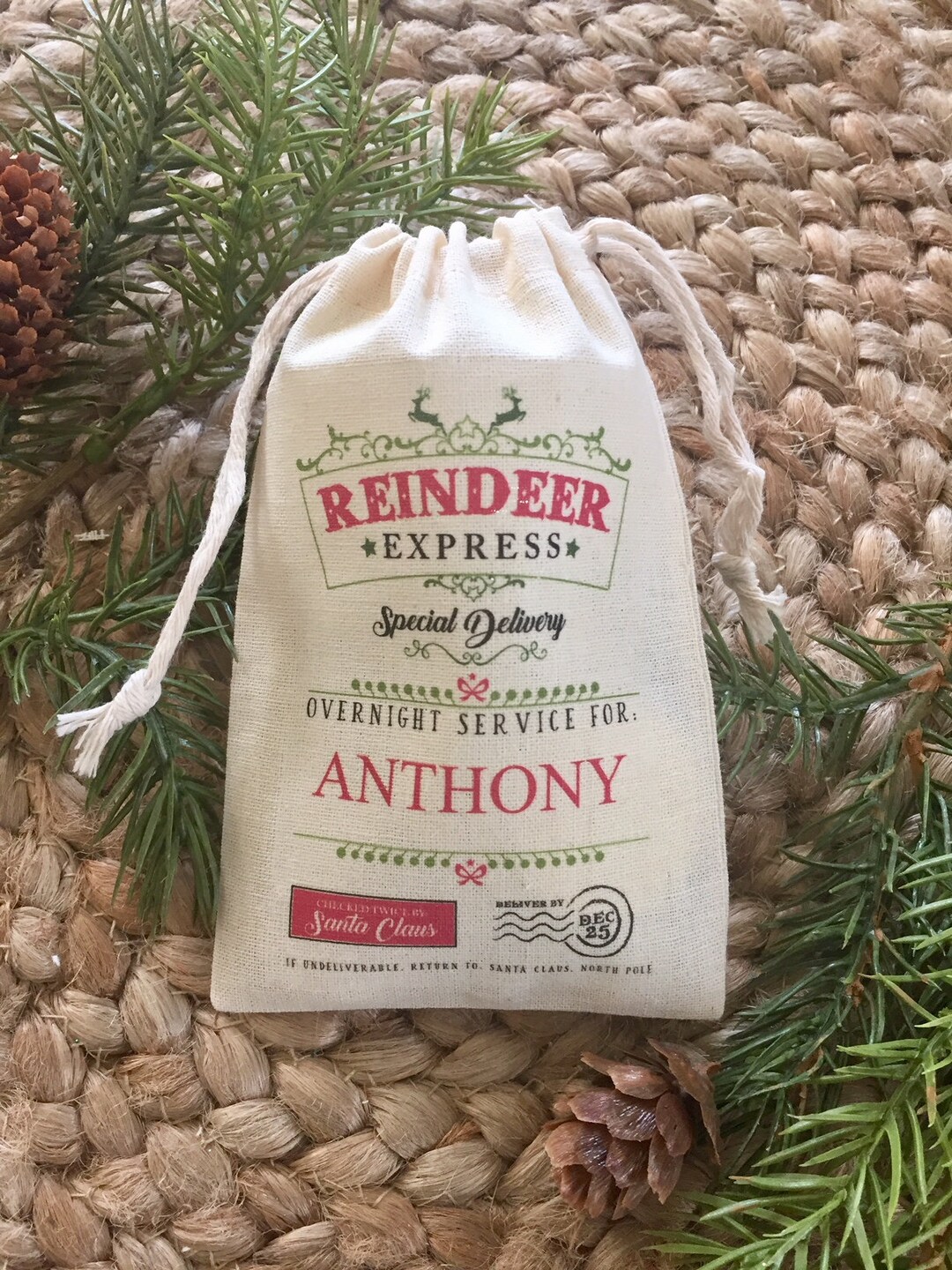 Set of 10 Small Personalized Santa Bags / Christmas Party Favor Bags ...