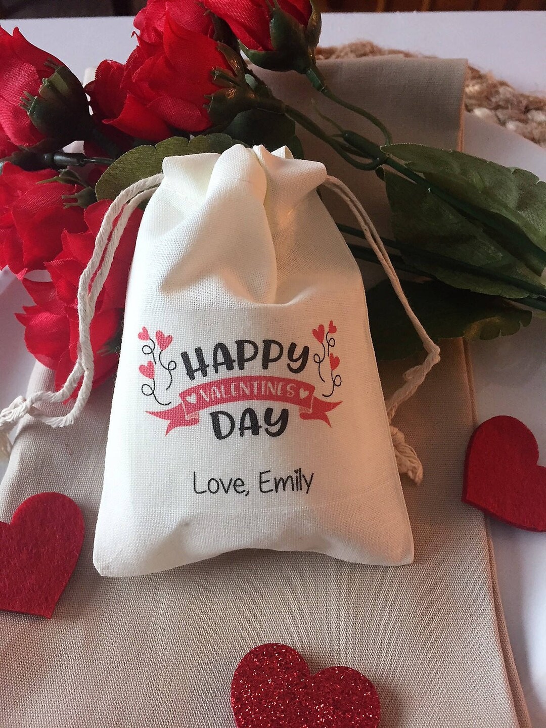 Set of 10 Personalized Happy Valentine's Day Party Favor Candy Muslin ...