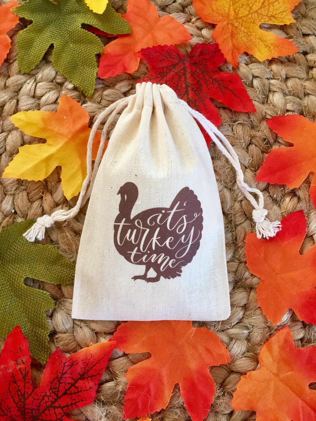 Set of 10 Thanksgiving Favor Bags / It's Turkey Time / Fall Cotton ...