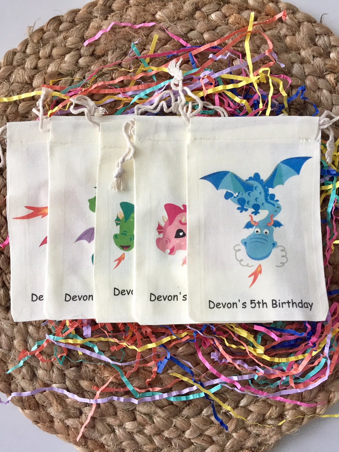 Set of 10 Personalized Dragon Party Favors Custom Muslin | Etsy