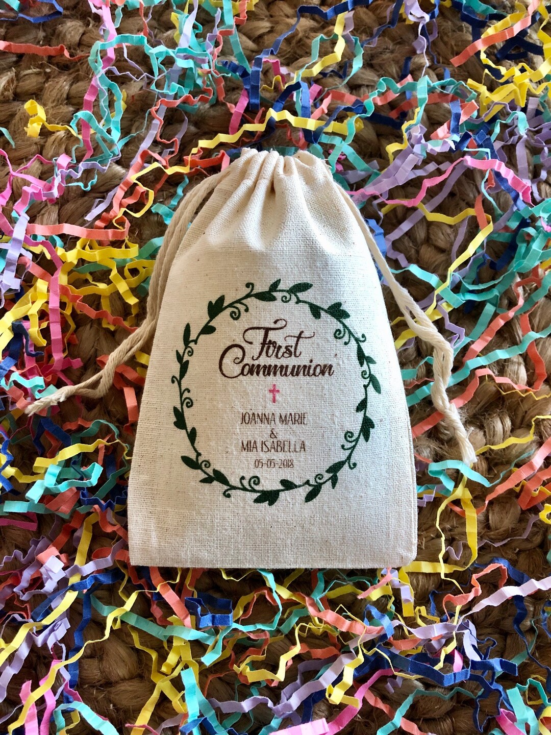 Set of 10 Baptism or First Communion Favor Bags With Wreath and Cross ...