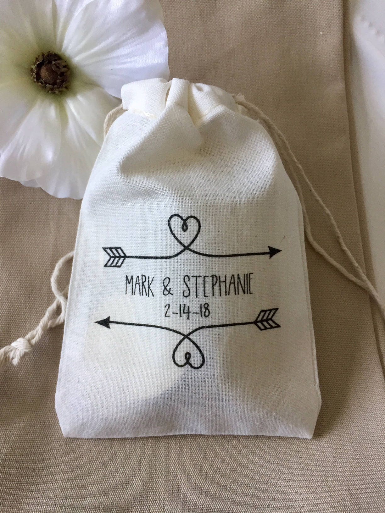 Set of 10 Personalized Wedding Favor Bags with Heart and | Etsy