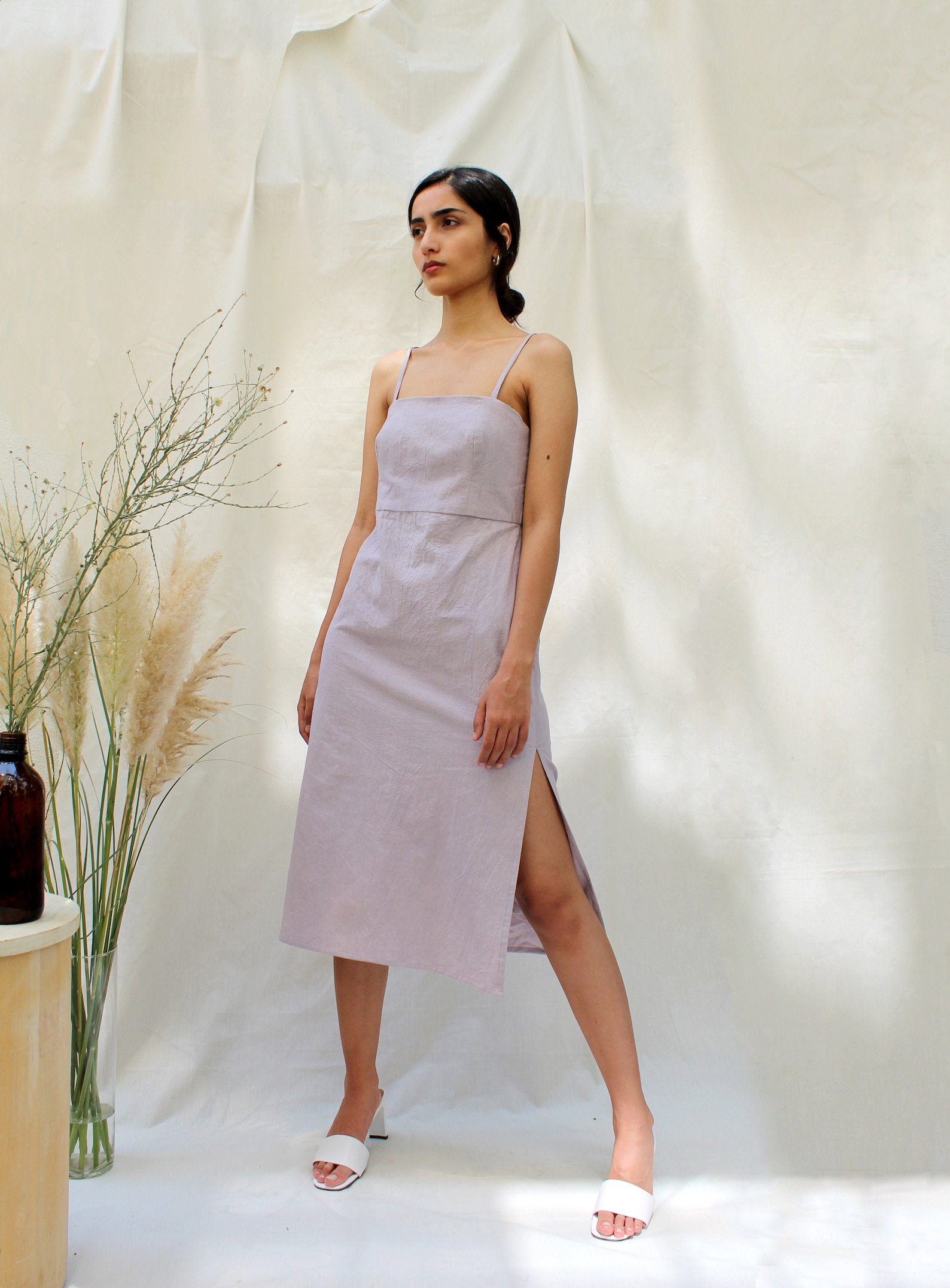 Fitted Midi Dress in Pale Lilac Color - Etsy
