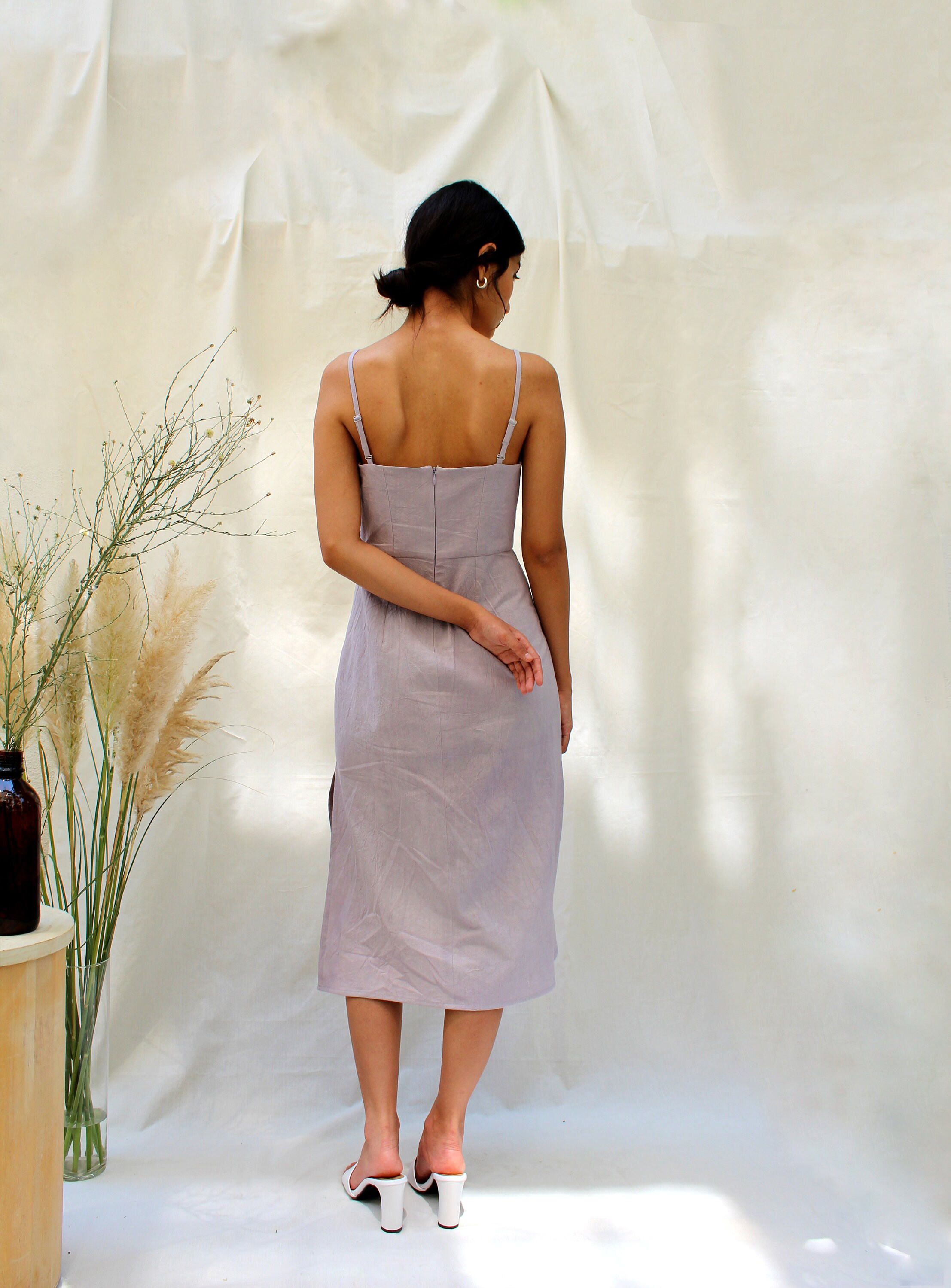 Fitted Midi Dress in Pale Lilac Color - Etsy