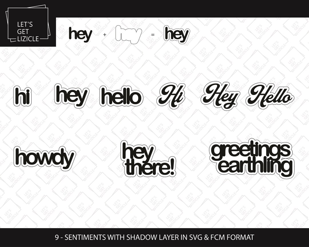 SVG/FCM Cut Files Hi Hey Hello Sentiments With Shadow Layer - Etsy