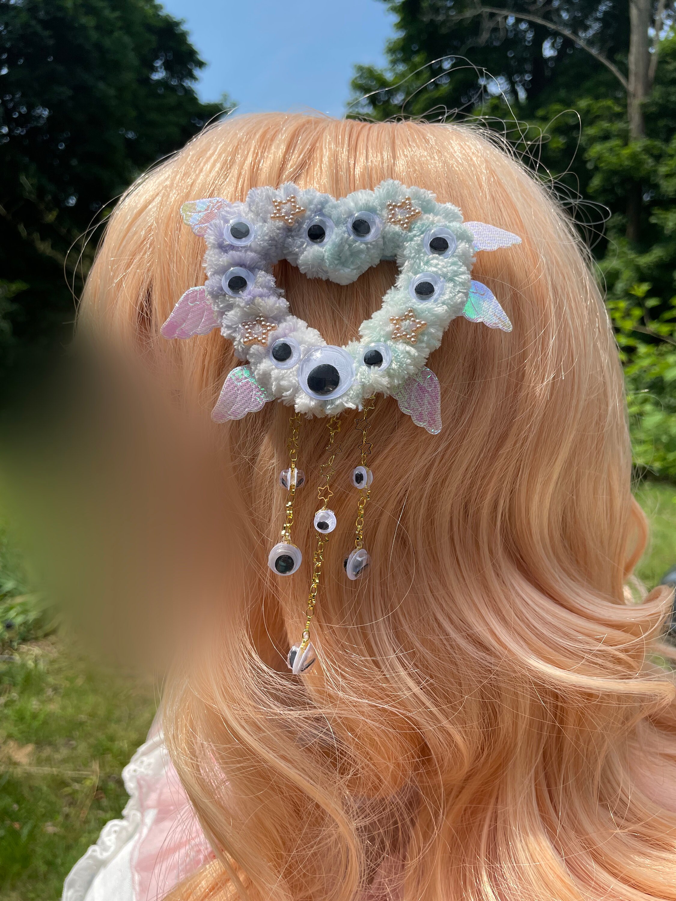 Biblically Accurate Angel Fuzzy Fluffy Hair Clip Purple/blue With Chain ...