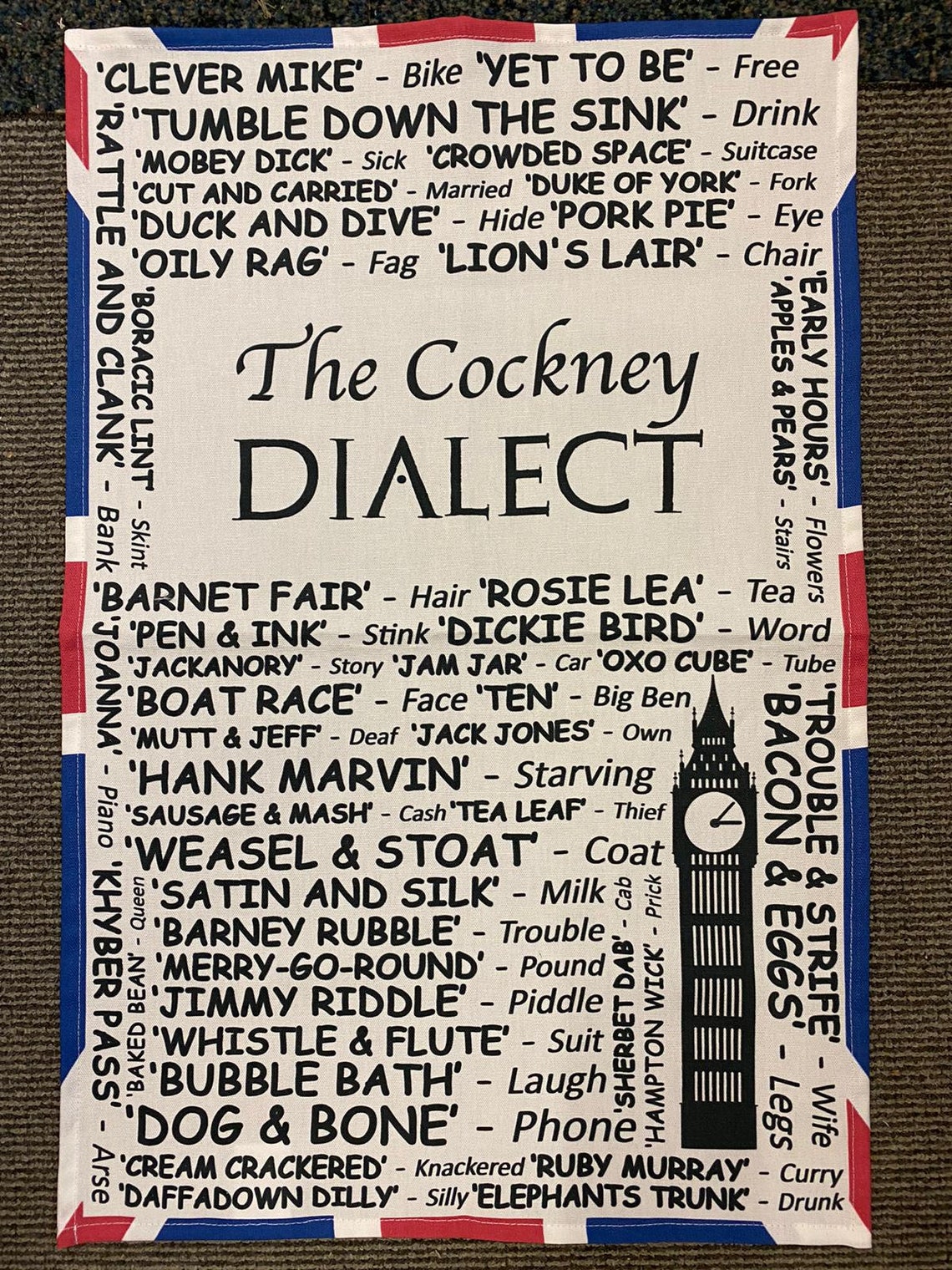 Cockney Dialect Tea Towel - Cockney Tea Towel - Cockney Gift - London ...