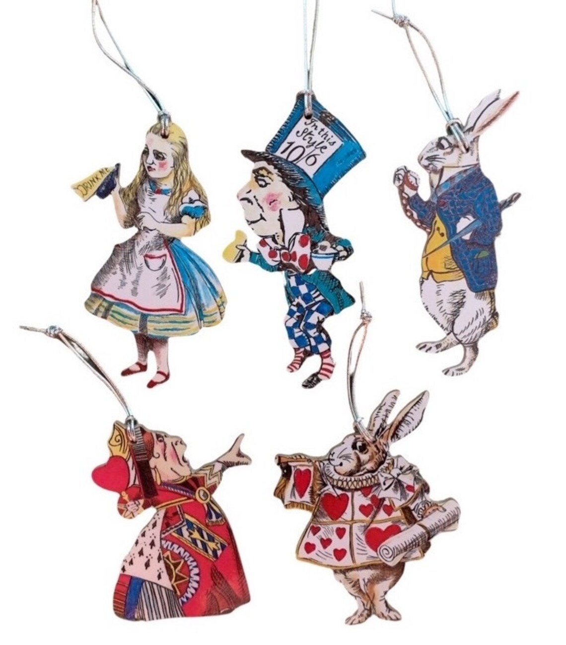Hanging Alice in Wonderland Christmas Tree Decorations - Set of 5-alice ...