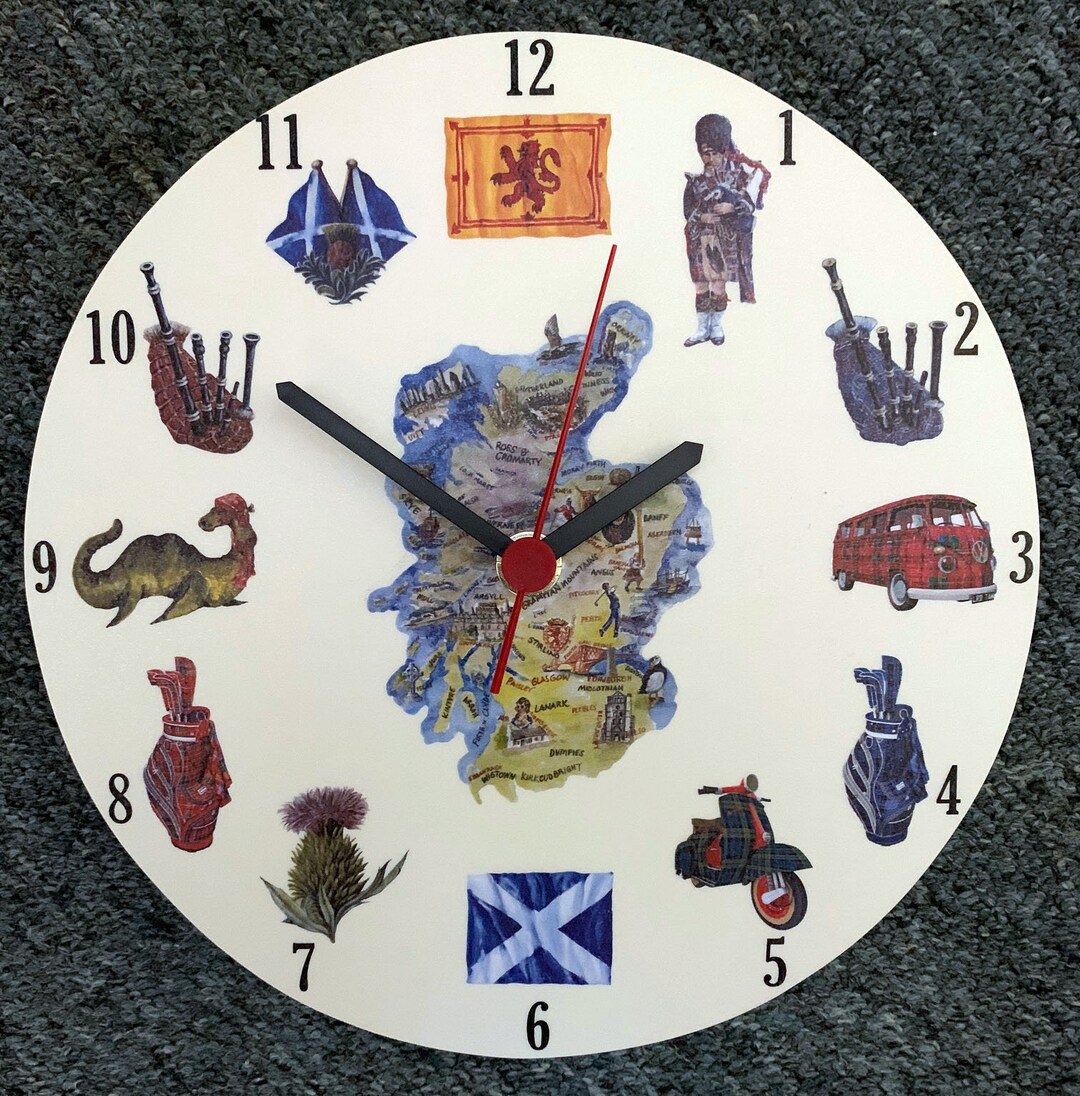 Round Scottish Clock - Scottish Gift - Scotland Map Clock - Scottish ...