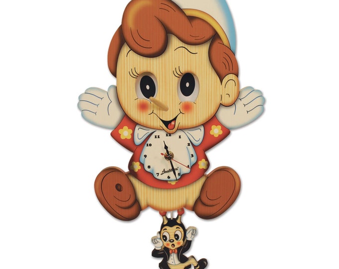 Pinocchio Clock /swinging Pendulum & Moving Eyes - Wooden - Hand ...
