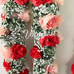 Baby Breath Flower Varmala With Red Roses, Pink Peonies Indian Wedding ...