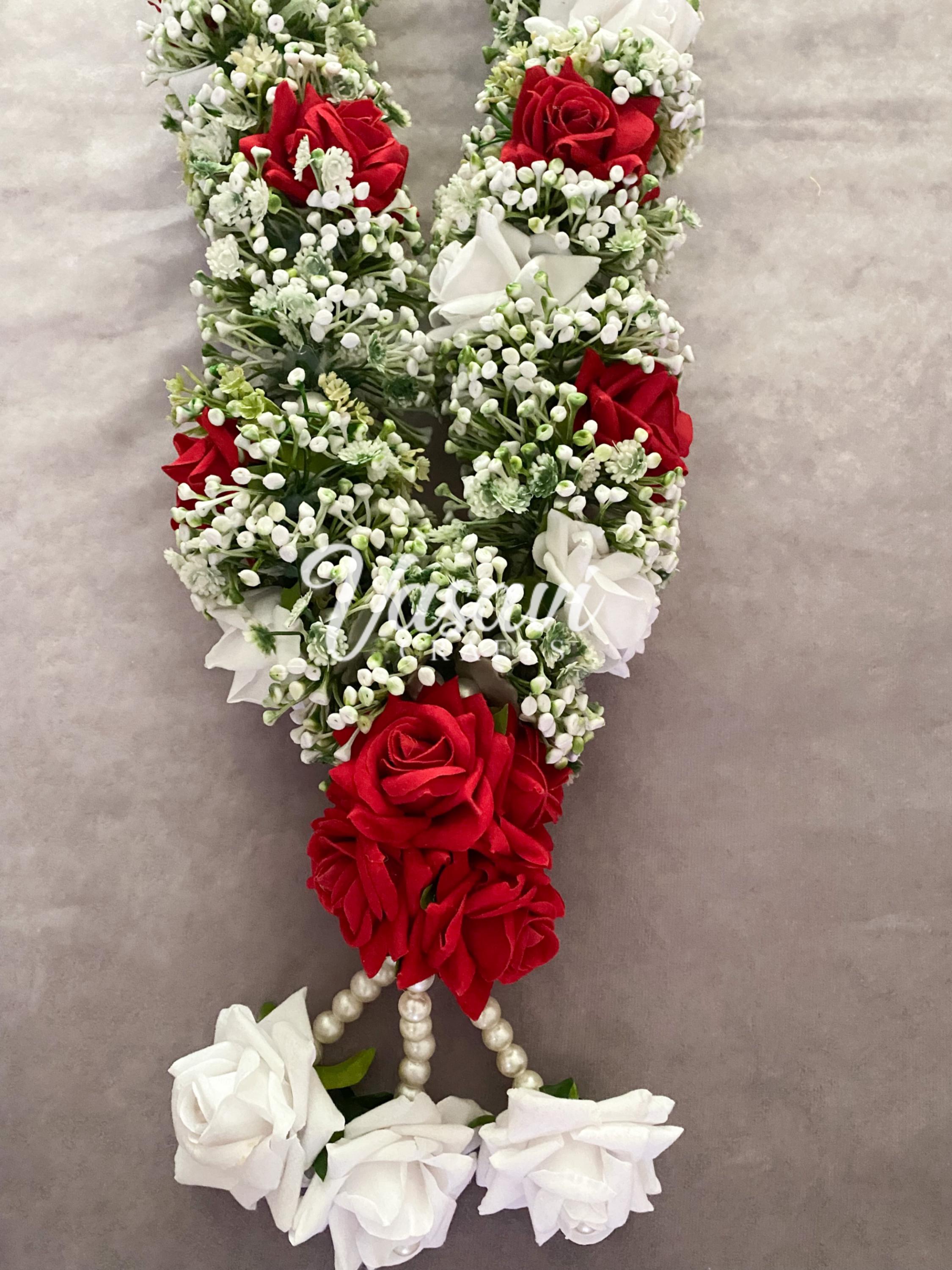 Red and White Rose Flower Wedding Varmala for Indian Wedding Bride ...