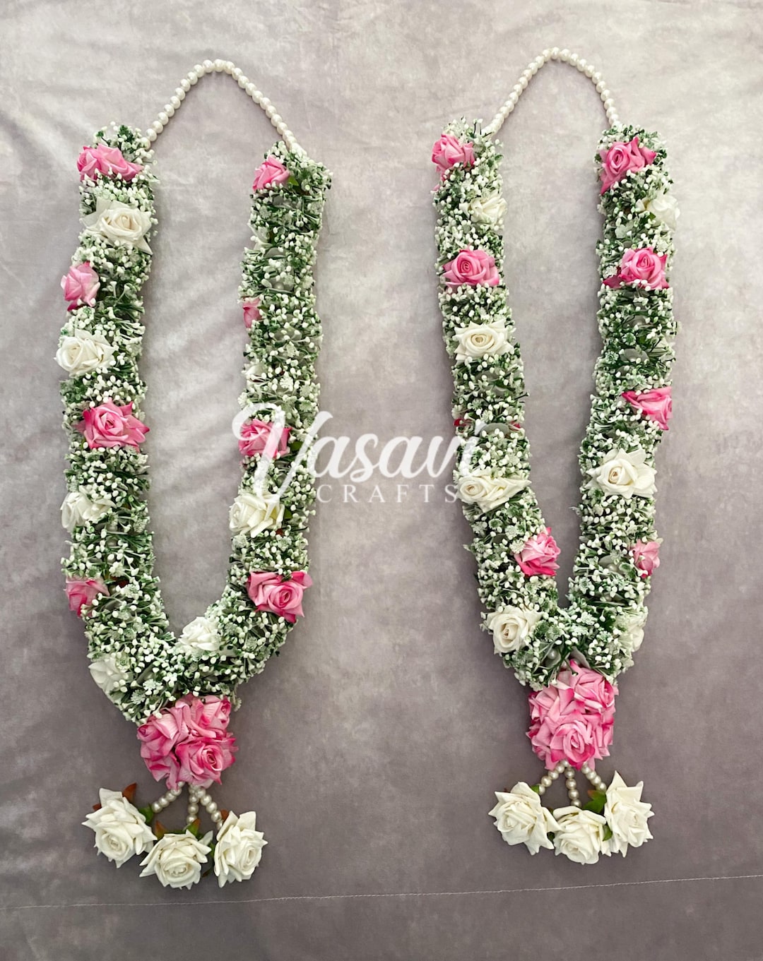 Baby Breath Flower Pink and Ivory Rose Flower Wedding Varmala for ...