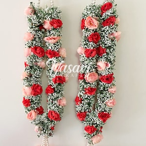 Baby Breath Flower Varmala With Red Roses, Pink Peonies Indian Wedding ...