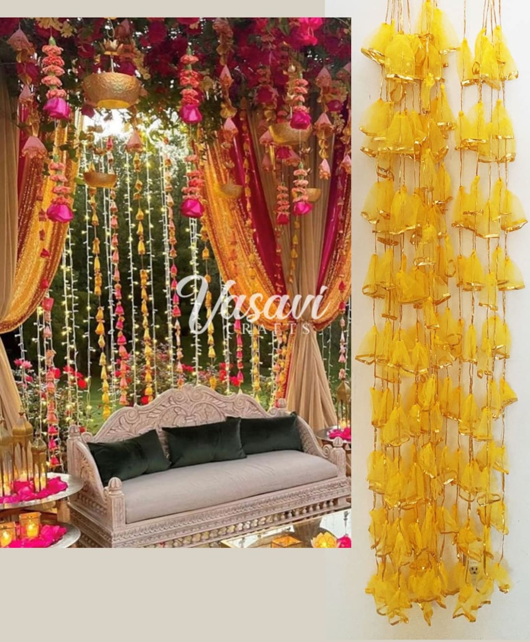 Pack of 50, 100, 200 -6 Feet Long Yellow, Hot Pink Net Fabric Gota ...