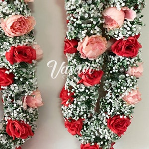 Baby Breath Flower Varmala With Red Roses, Pink Peonies Indian Wedding ...
