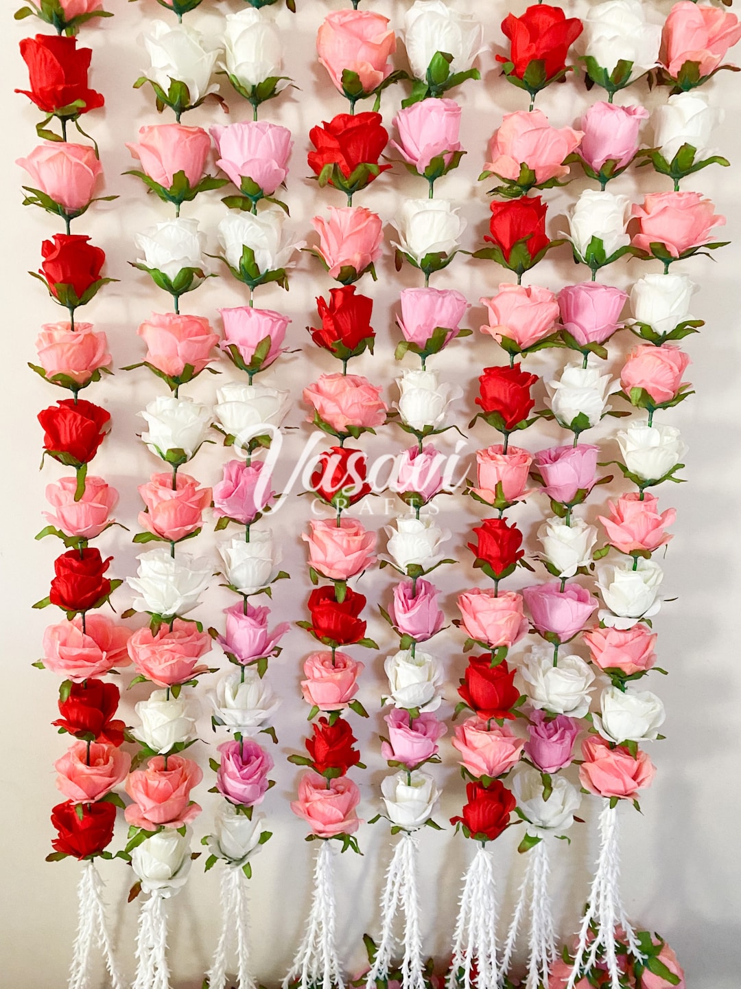 Peach, Pink Rose Flower Garlands With Rajnigandha Bunch for Wedding ...