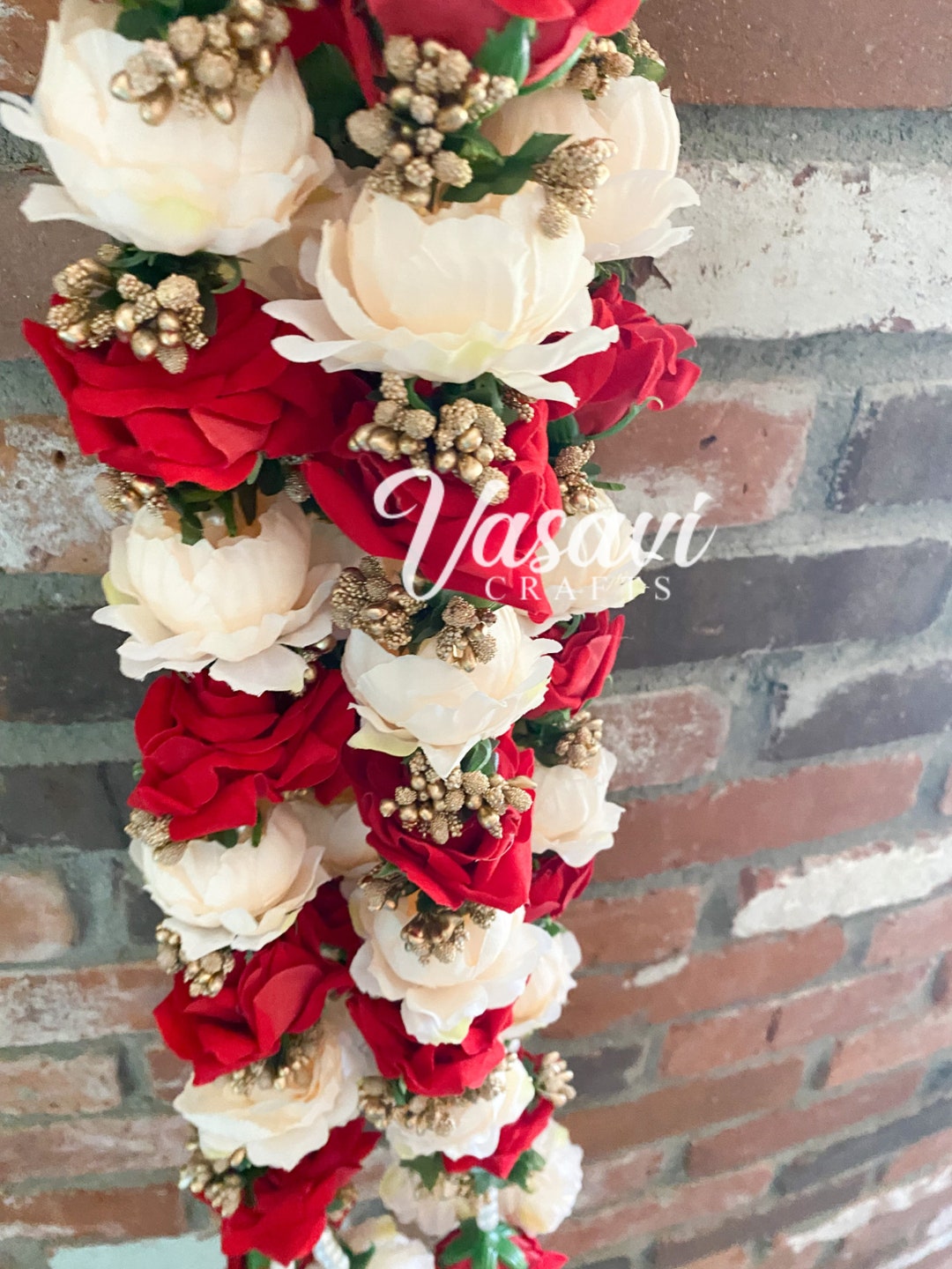 Red Rose, White Peony Flower Wedding Varmala for Indian Wedding Bride ...