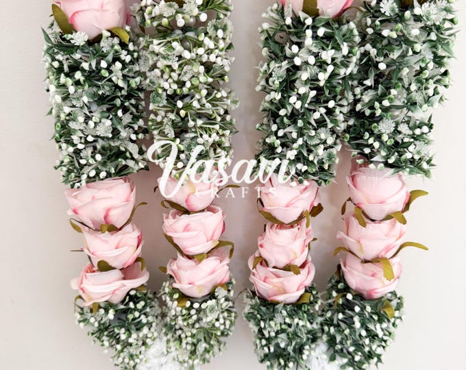 Pink Rose, Baby Breath and White Flower Wedding Varmala for Indian ...