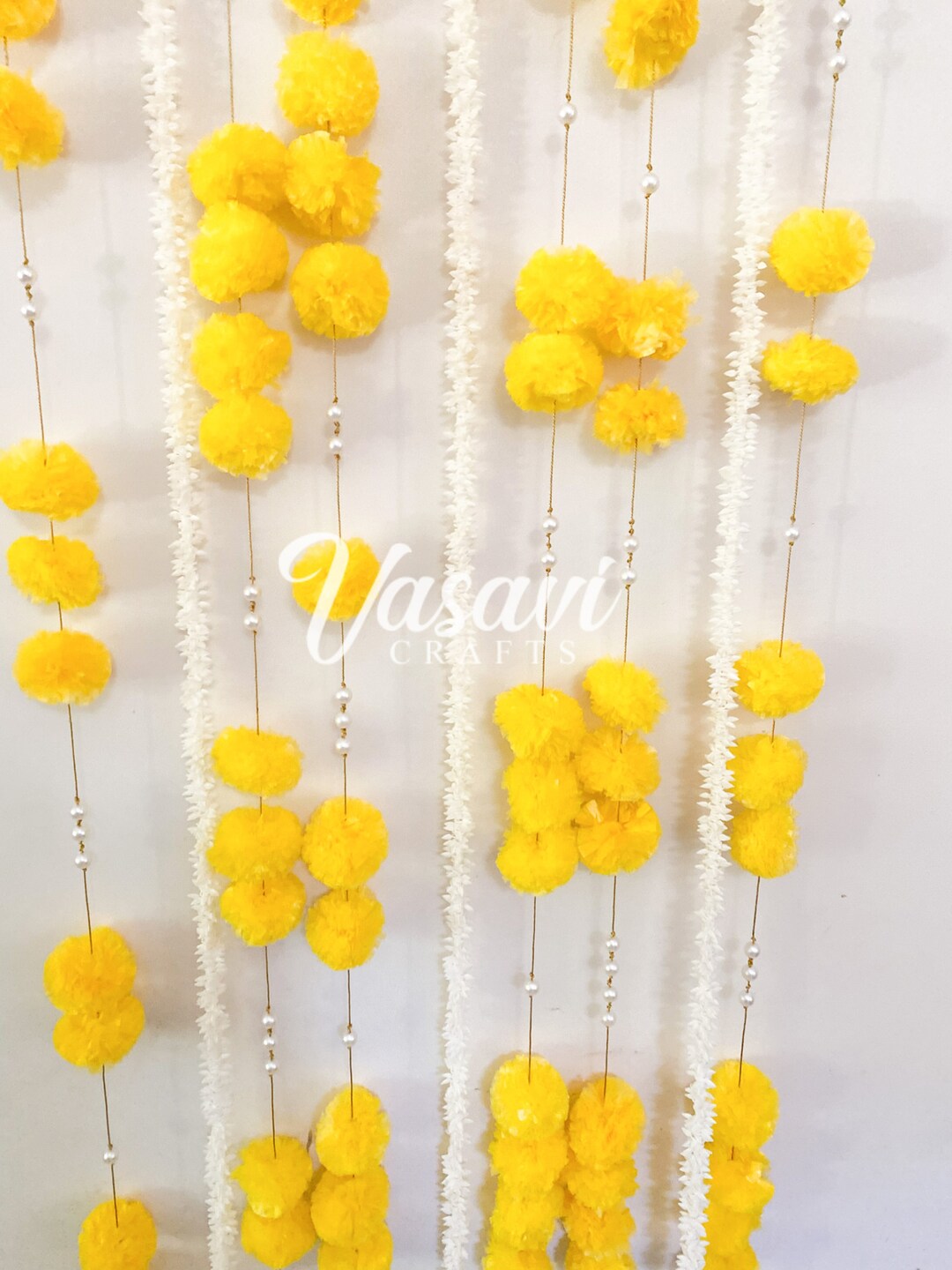 Pack of 40, 50, 100- 8 Ft Yellow Marigold Garlands With Pearls for ...
