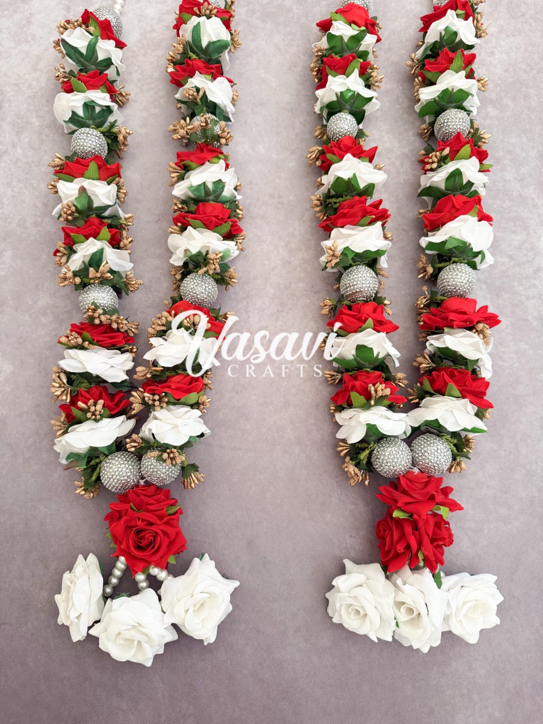 Red, White Rose With Gold Baby Breath Flower Wedding Varmala for Indian ...