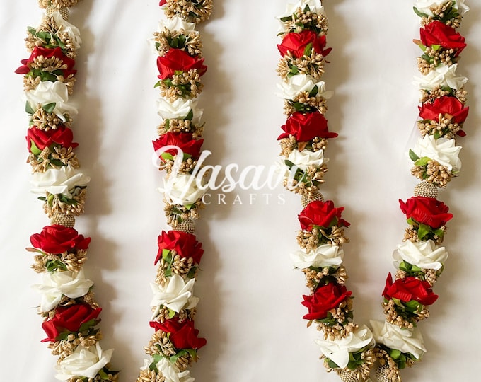 Dark Red and White Rose Flower Wedding Varmala for Indian Wedding Bride ...