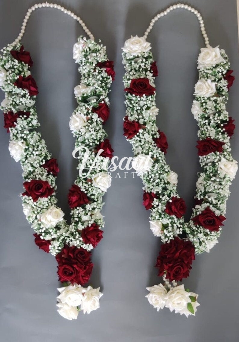 Maroon and White Rose Flower Wedding Varmala for Indian Wedding Bride ...