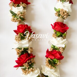 Dark Red and White Rose Flower Wedding Varmala for Indian Wedding Bride ...