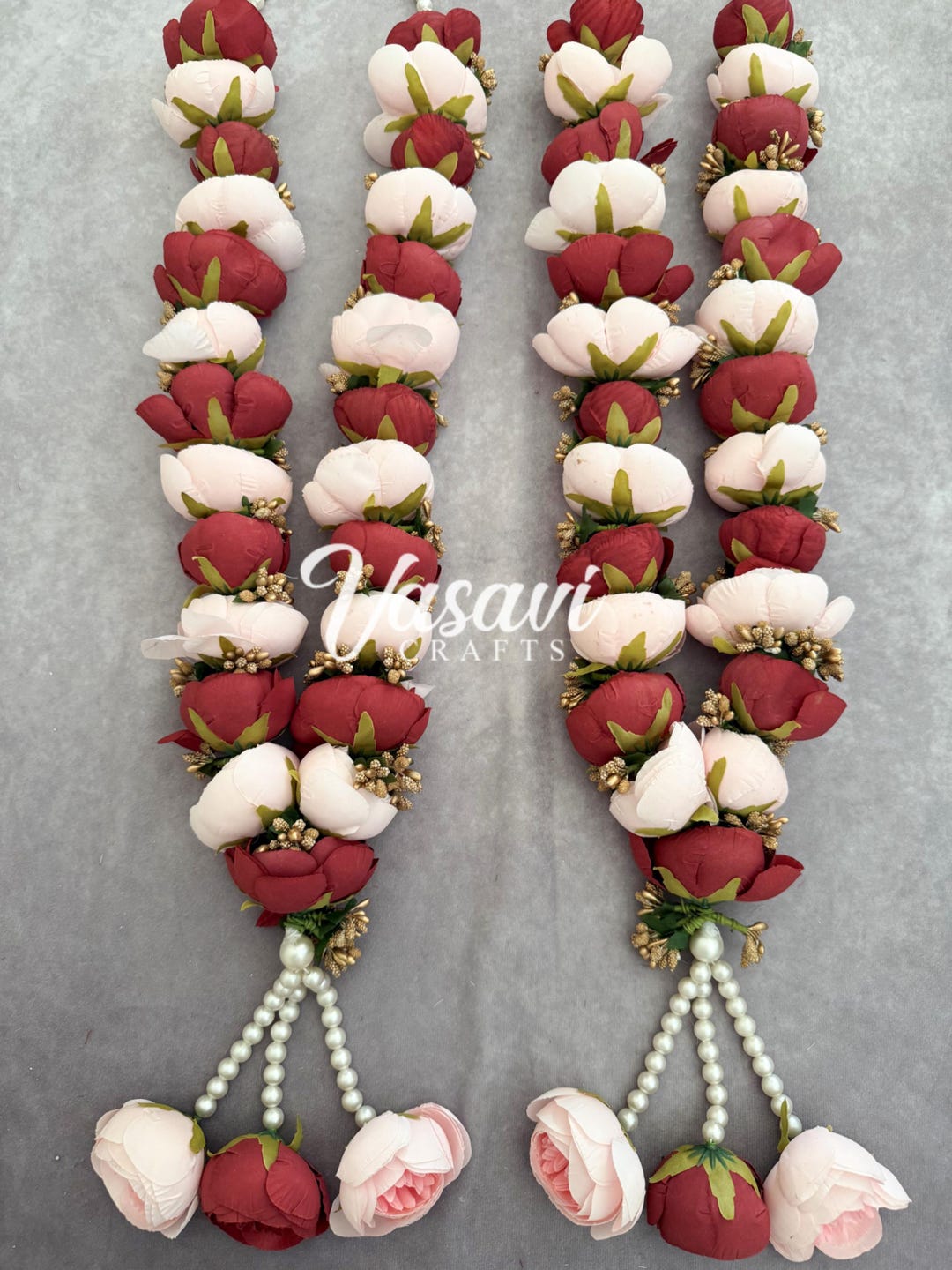 Red, Pink Roses With Gold Baby Breath Flower Wedding Varmala for Indian ...