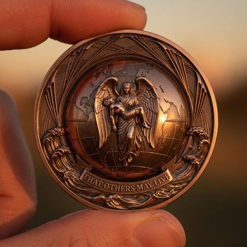 Guardian Angel Globe Depth Map Coin, That Others May Live PNG, 3D ...