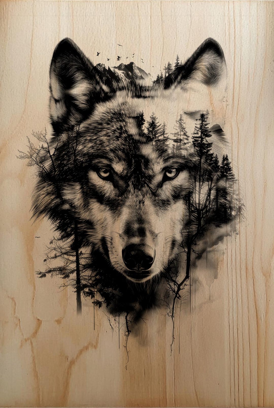 Double Exposure Wolf Engraving PNG | Forest Silhouette Laser Art ...