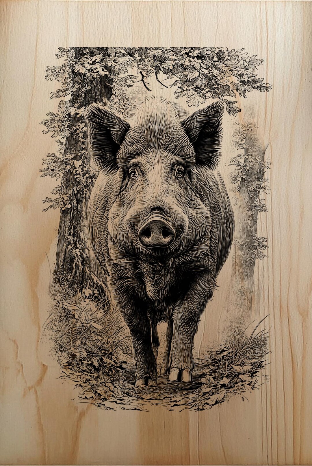 Powerful Forest Boar Walking Through Oak Trees PNG for Professional ...