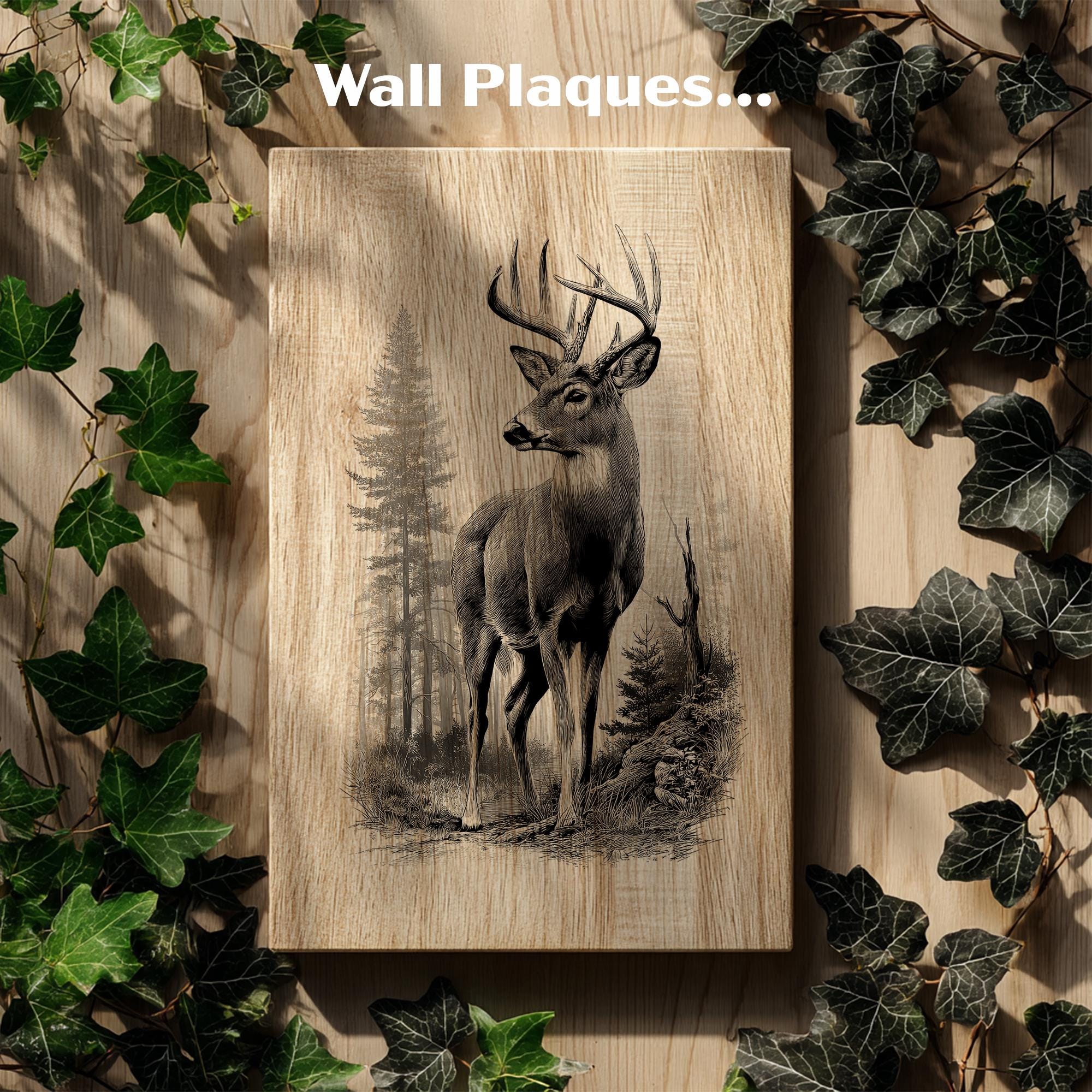 Whitetail Buck Engraving PNG | Detailed Deer Stag Laser File | Rustic ...