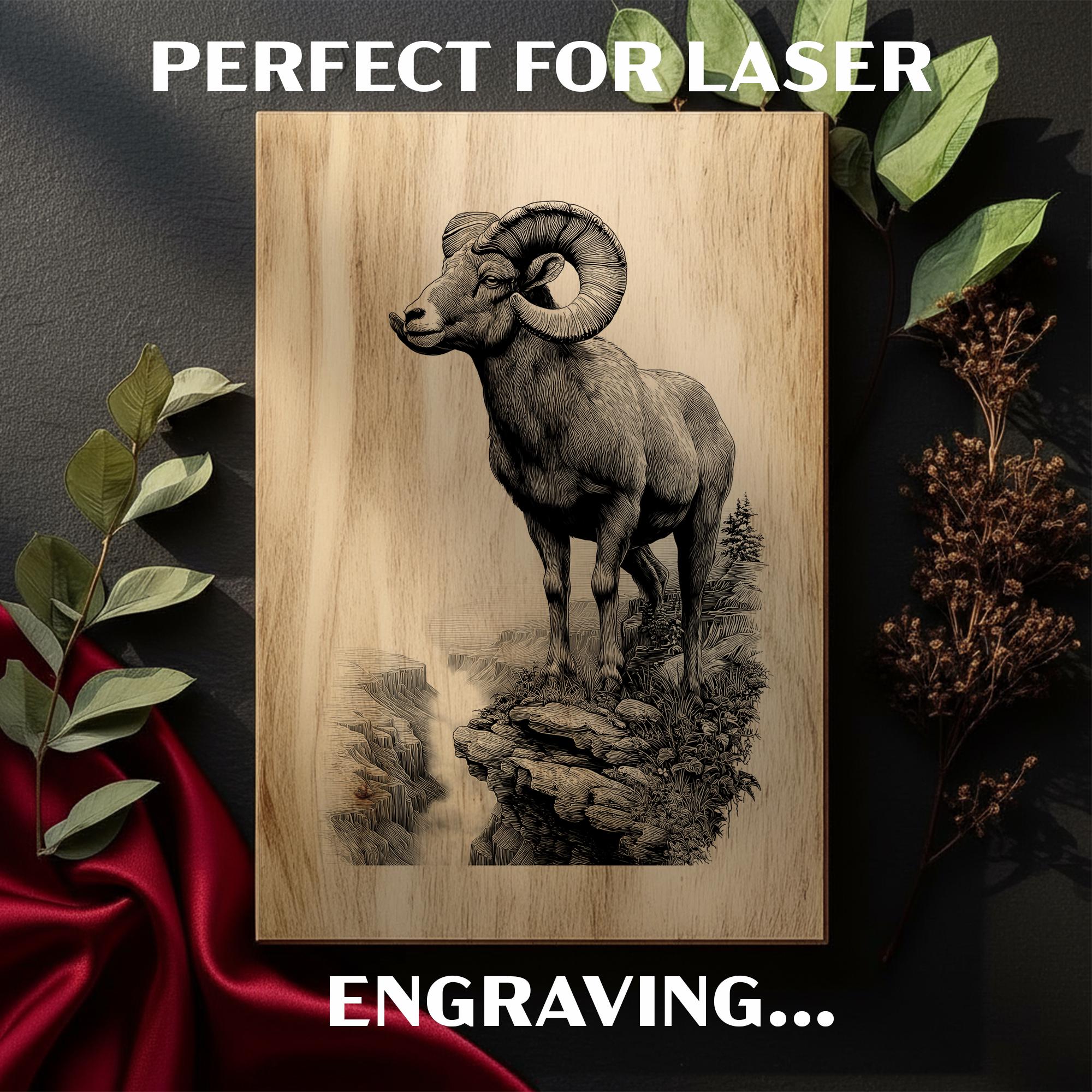 Majestic Ram Engraving PNG | Bighorn Sheep Canyon Laser Art | Mountain ...