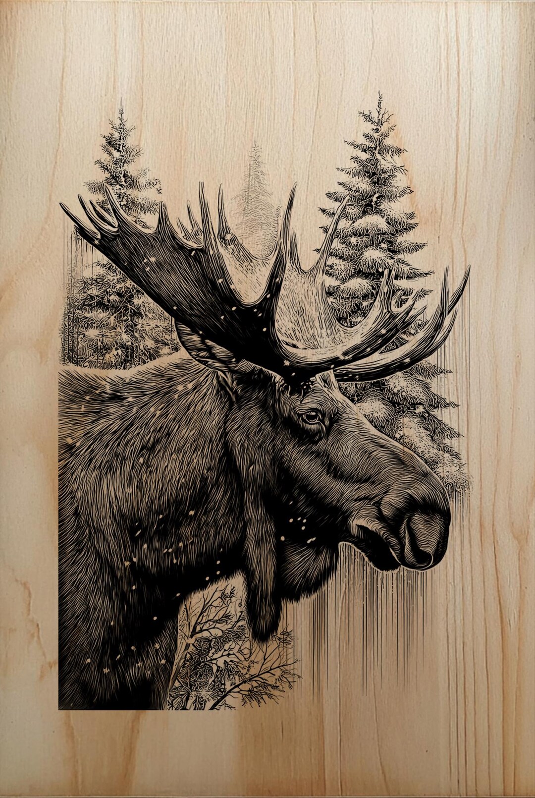 Bull Moose Charging Through Falling Snow PNG for Professional Wood ...