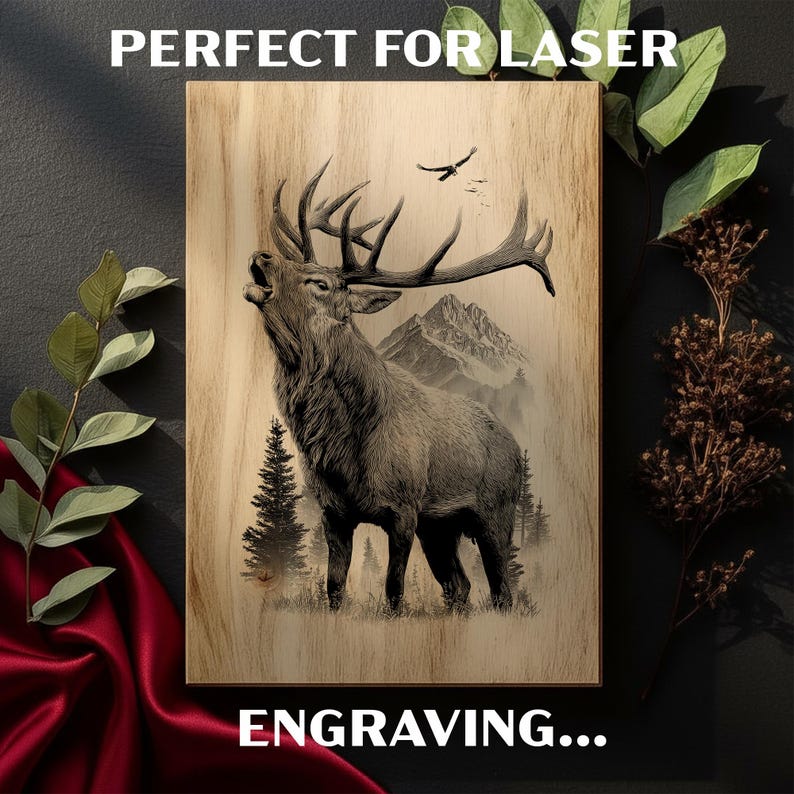 Bugling Elk Engraving PNG | Massive Antler Laser File | Mountain Stag ...