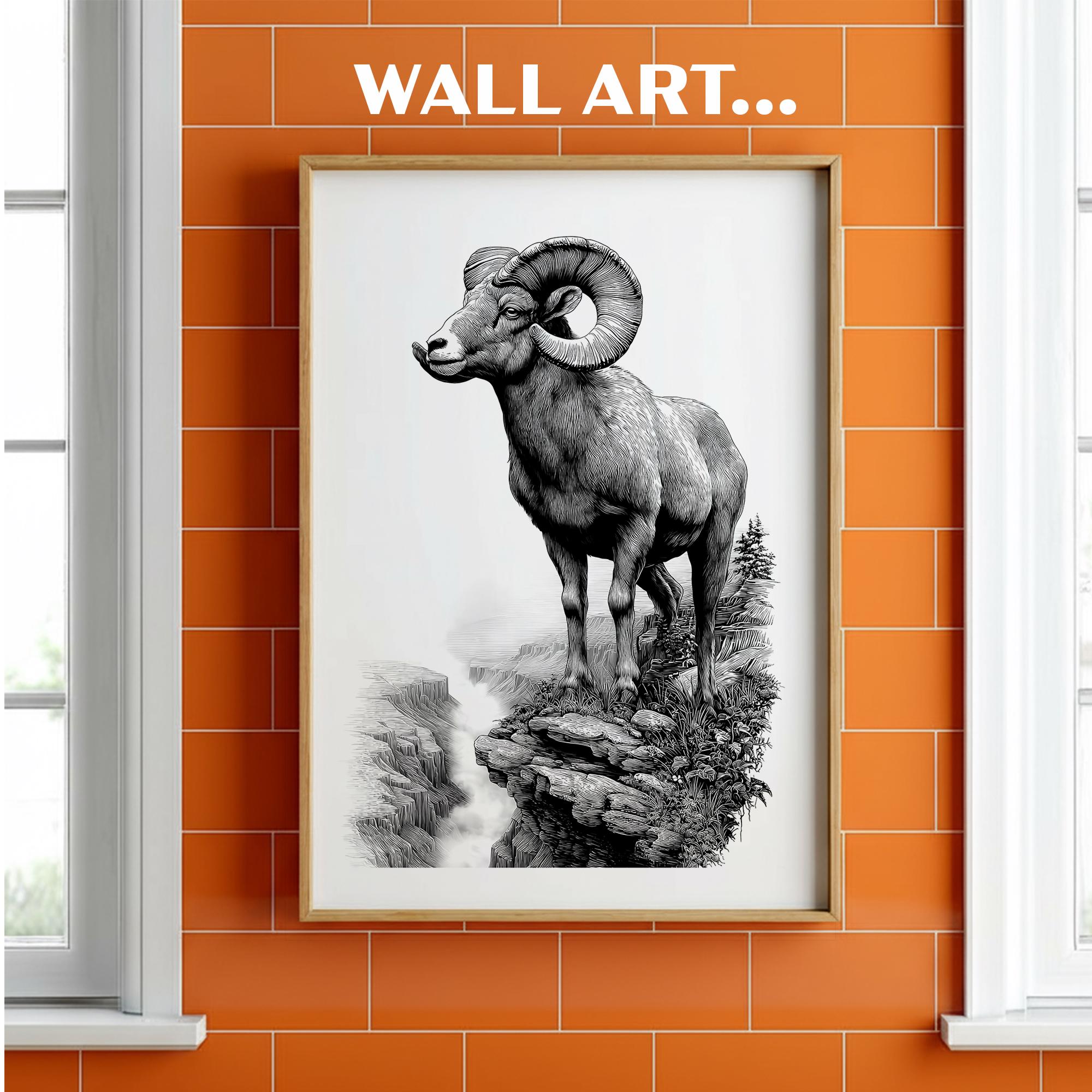 Majestic Ram Engraving PNG | Bighorn Sheep Canyon Laser Art | Mountain ...