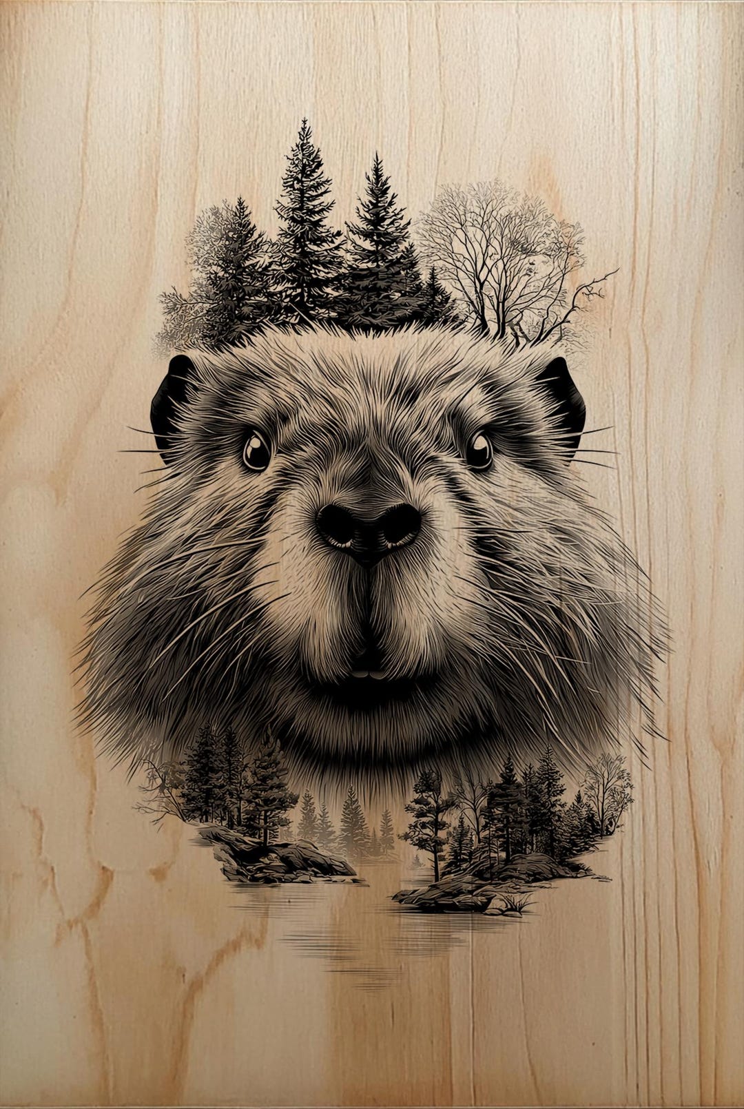 Industrious Beaver Double Exposure Forest Portrait PNG for Professional ...