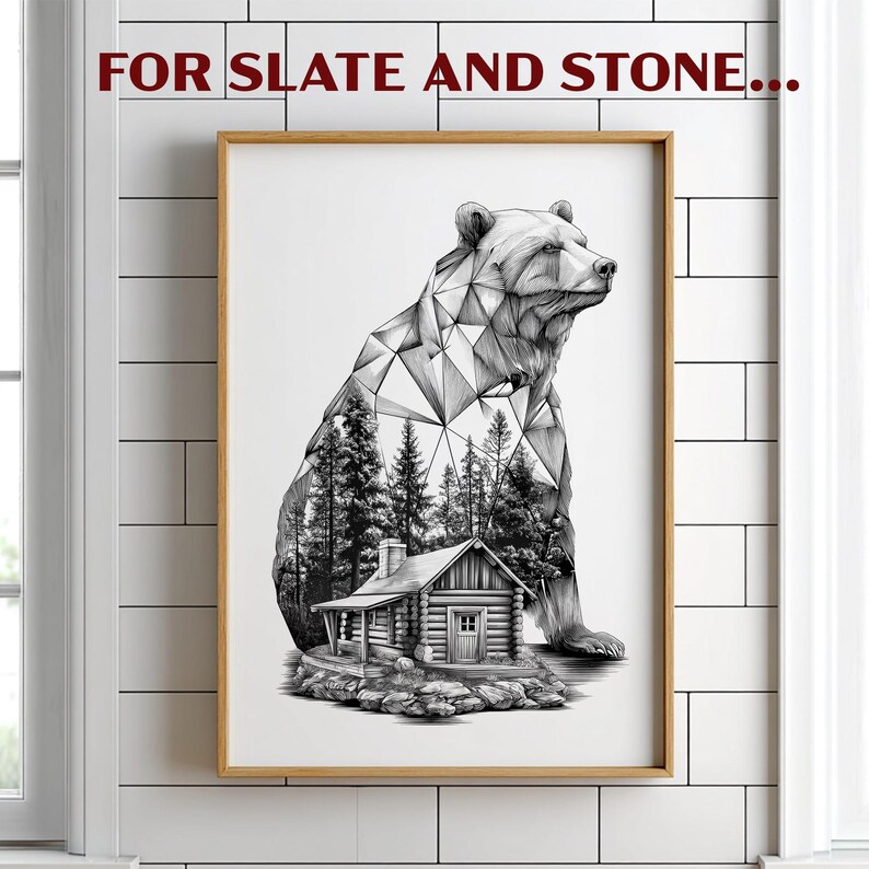 Bear Cabin Double Exposure Engraving PNG | Rustic Lodge Laser File ...